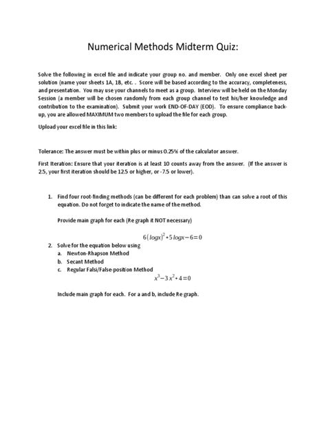 numerical methods midterm quiz pdf