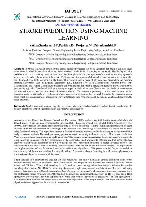 Pdf Stroke Prediction Using Machine Learning