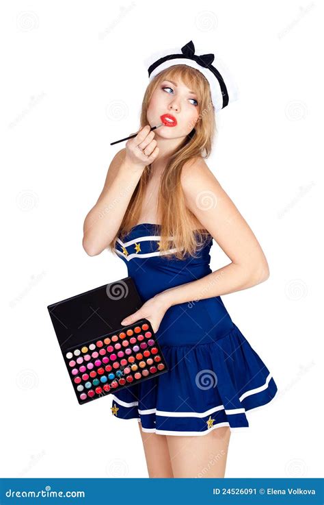 Beautiful Woman Wearing Sailor Striped Dress Stock Image Image Of Blond Boots 24526091