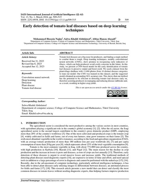 Early Detection Of Tomato Leaf Diseases Based On Deep Learning