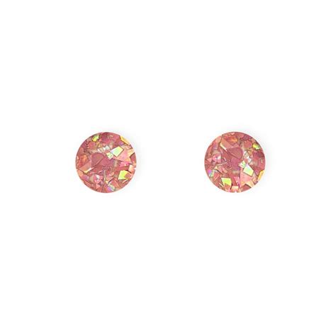 Mini Round Stud Earrings In Light Pink Sparkle By Natalie Lea Owen