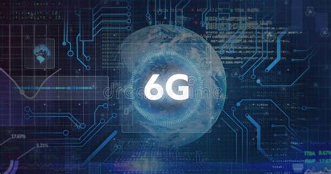 Image Of Data Processing With 6g Over Globe On Black Background Stock Illustration
