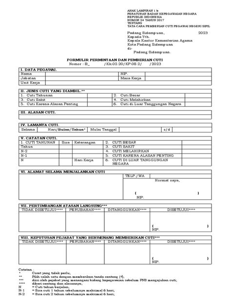 Format Formulir Cuti Asn Pdf