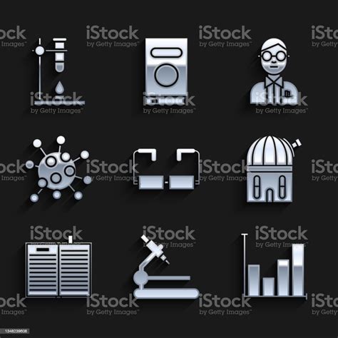 세트 안경 현미경 원형 차트 인포 그래픽 천문대 오픈 과학 책 박테리아 과학자 및 테스트 튜브 플라스크 화재 히터 아이콘 벡터