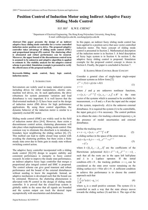 Pdf Position Control Of Induction Motor Using Indirect Adaptive Fuzzy Sliding Mode Control