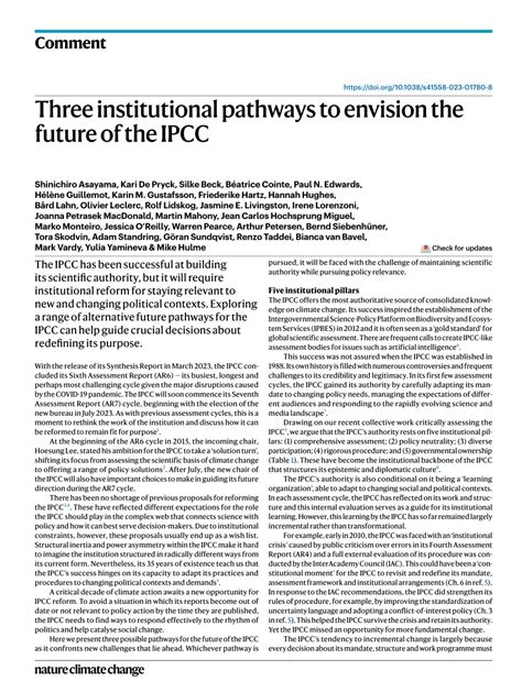 Pdf Three Institutional Pathways To Envision The Future Of The Ipcc