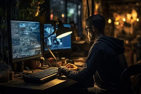 Premium Ai Image A Photograph Of A Developer Writing Code On A Computer