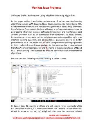 Software Defect Estimation Using Machine Learning Algorithms PDF