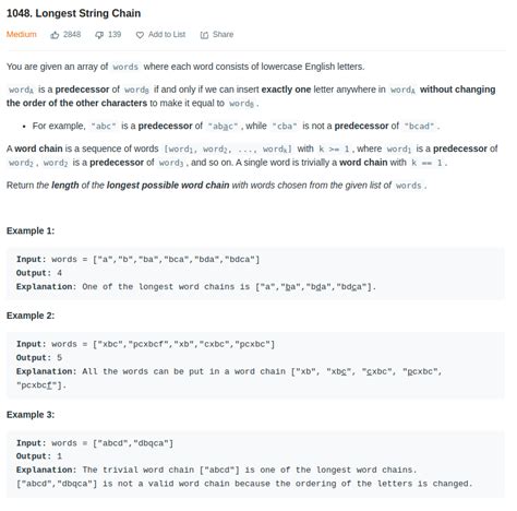 leetcode — 1048 longest string chain by himanshu malik medium