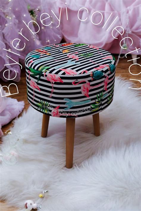 Beylerbeyİ Coco Puf Düz Kumaş 3 Ayak Oturma Odası Makyaj Masası Pufu