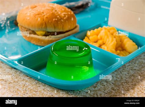Elementary School Lunch Cheeseburger With Ripple Cut French Fries