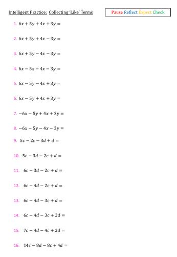 Simplify Expressions By Collecting Like Terms Using Algebra Tiles Teaching Resources