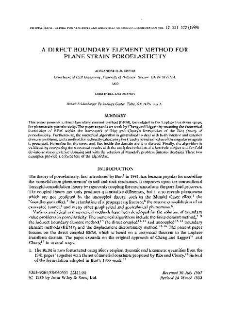 Pdf A Direct Boundary Element Method For Plane Strain Poroelasticity