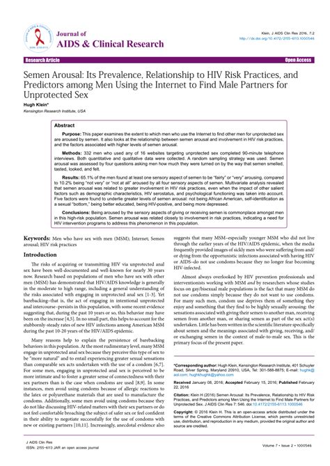 Pdf Semen Arousal Its Prevalence Relationship To Hiv Risk Practices And Predictors Among