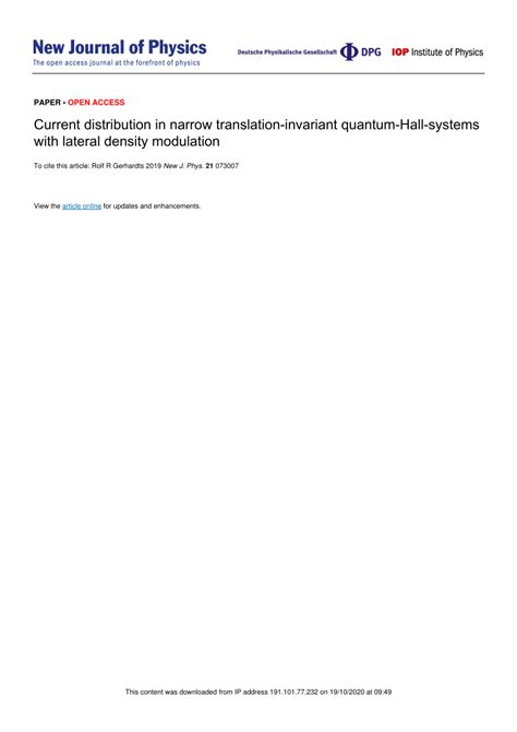 Pdf Current Distribution In Narrow Translation Invariant Quantum Hall