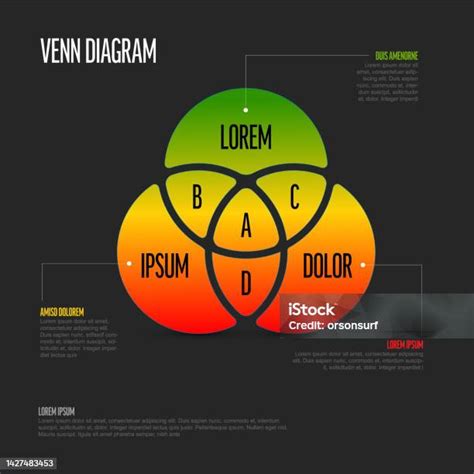 세 개의 원이 있는 다목적 다크 벤 다이어그램 스키마 템플릿 0명에 대한 스톡 벡터 아트 및 기타 이미지 0명 개념 노랑 Istock