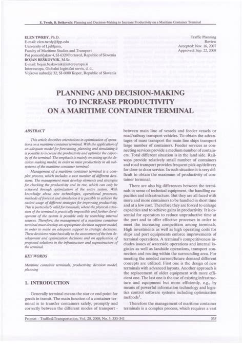 Pdf Planning And Decision Making To Increase Productivity On A Maritime Container Terminal