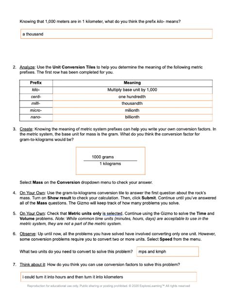 SPH U Unit Conversions Gizmo Studocu