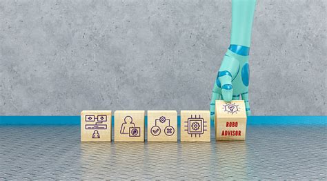 기술 아이콘이있는 다른 큐브 외에 텍스트 Robo Advisor와 큐브를 선회 로봇 손 3d 일러스트 0명에 대한 스톡 사진 및 기타 이미지 Istock