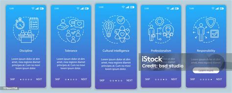 Hr 소프트 스킬 온보딩 모바일 앱 페이지 화면 벡터 템플릿 개념에 대한 스톡 벡터 아트 및 기타 이미지 개념 고급