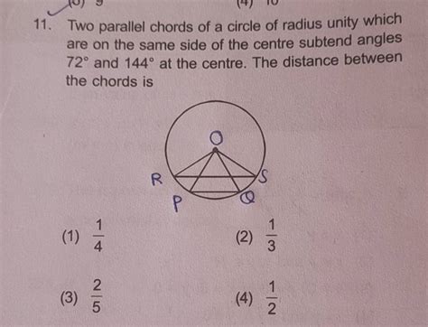 Two Parallel Chords Of A Circle Of Radius Unity Which Are On The Same Sid