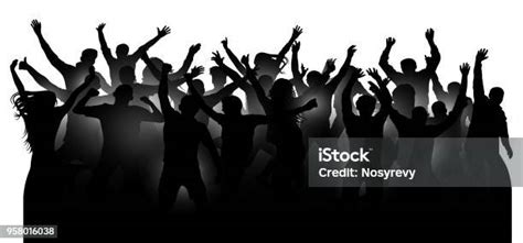 밝은 사람들 음악 콘서트 파티 축제 클럽에서 춤의 군중 관객 손에 응원 합니다 폭도 팬 들 박수 고립 된 실루엣 벡터입니다 스포츠 팬 들 박수 전통 페스티벌에 대한 스톡