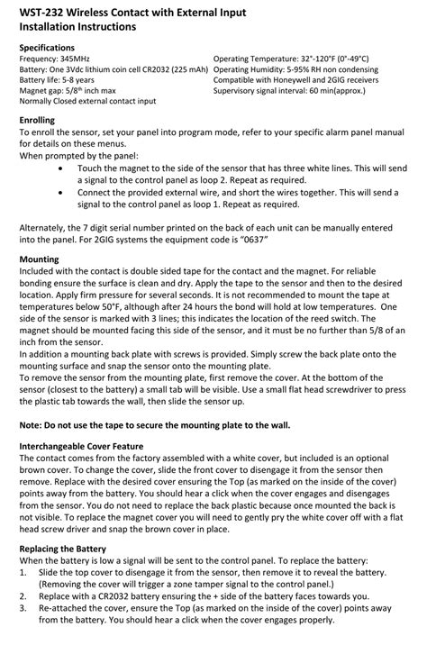 Ecolink Wst 232 Installation Instructions Pdf Download Manualslib