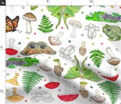 Moths Mushrooms And Ferns Botanical Fabric Spoonflower