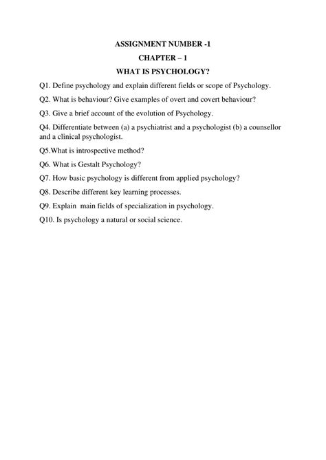 Cbse Worksheets For Class 11 Psychology What Is Psychology Assignment 2