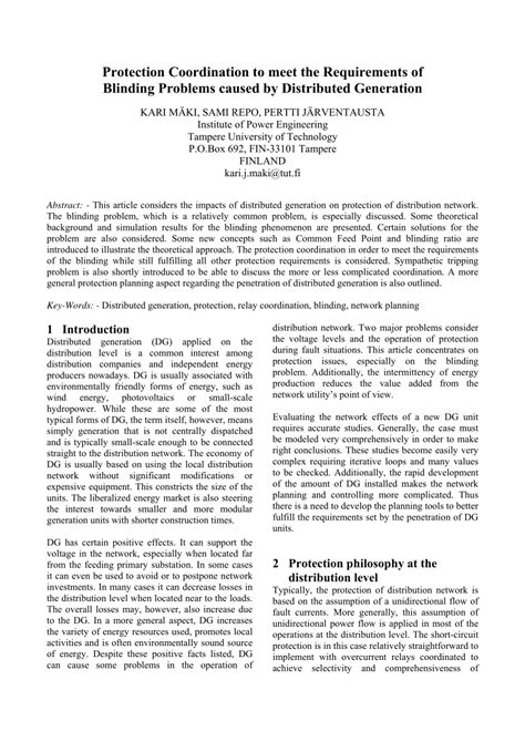 Pdf Protection Coordination To Meet The Requirements Of Blinding Problems Caused By