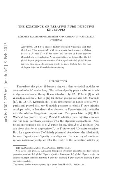 Pdf The Existence Of Relative Pure Injective Envelopes