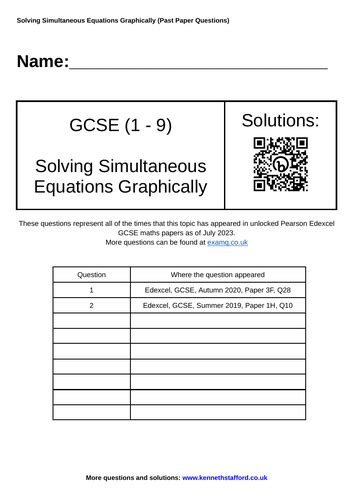 Solving Simultaneous Equations Graphically Gcse Maths Past Paper