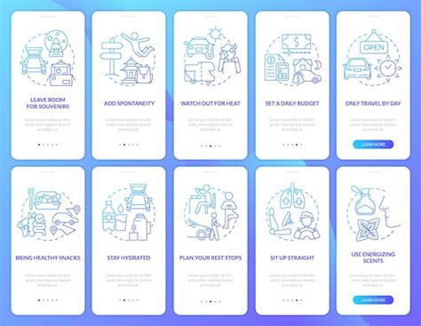 Premium Vector Comfortable Road Trip Blue Gradient Onboarding Mobile App Screen Set