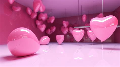 공중에 떠 있는 핑크 풍선 하트의 3d 렌더링 완벽한 발렌타인 데이 깜짝 선물 핑크 발렌타인 배경 레드 골드 배경 다이