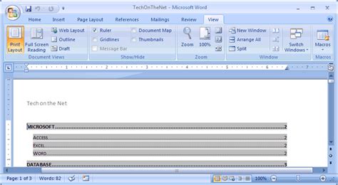ms word 2007 show the horizontal and vertical ruler