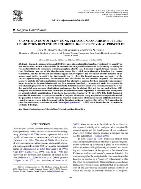 Pdf Quantification Of Flow Using Ultrasound And Microbubbles A Disruption Replenishment Model