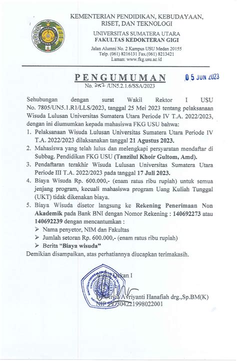 Pengumuman Wisuda Periode Iv Fakultas Kedokteran Gigi Universitas