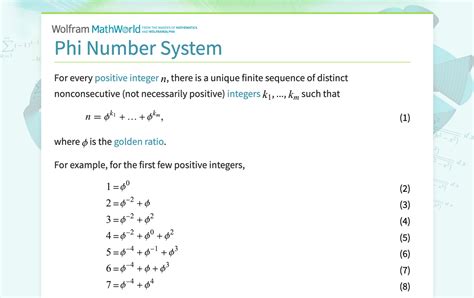 Phi Number System From Wolfram Mathworld