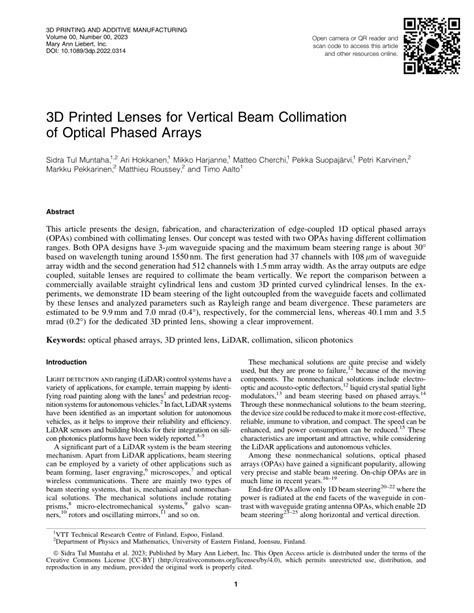 Pdf 3d Printed Lenses For Vertical Beam Collimation Of Optical Phased Arrays