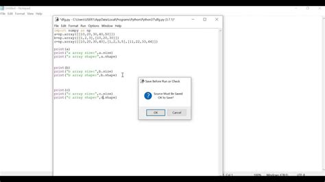 numpy numeric python finding the shape and size of the array youtube