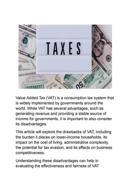 Disadvantages Of Value Added Tax Vat Burden Cost Of Living