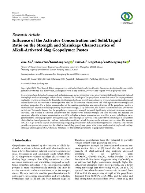 Pdf Influence Of The Activator Concentration And Solid Liquid Ratio On The Strength And