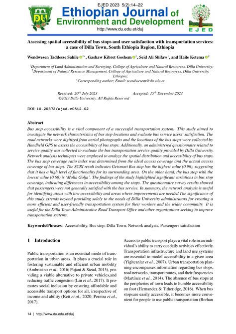 PDF Assessing Spatial Accessibility Of Bus Stops And User Satisfaction With Transportation