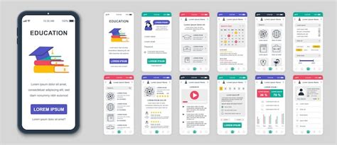 Premium Vector Set Of Ui Ux Gui Screens Education App Flat Design