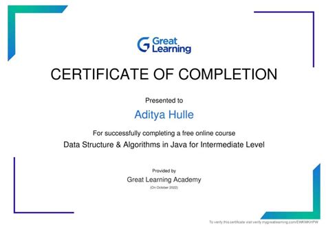 Aditya Hulle On Linkedin A Certificate Of Completion For A Data Structures And Algorithms Course