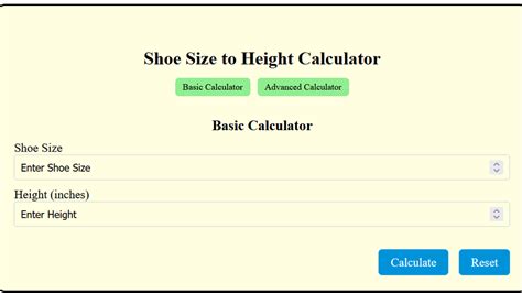 Shoe Size To Height Calculator Area Calculators