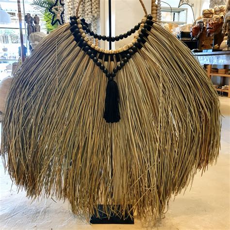 Half Round Natural Straw Grass Wall Decor With Woven Black Cotton Canggu And Co