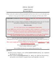 CSE 114 Practice Final TO AVOID Pdf CSE 114 FALL 2017 Computer