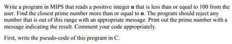 Write A Program In Mips That Reads A Positive Integer