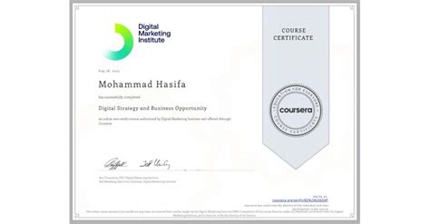 mohammad hasifa on linkedin completion certificate for digital strategy and business opportunity